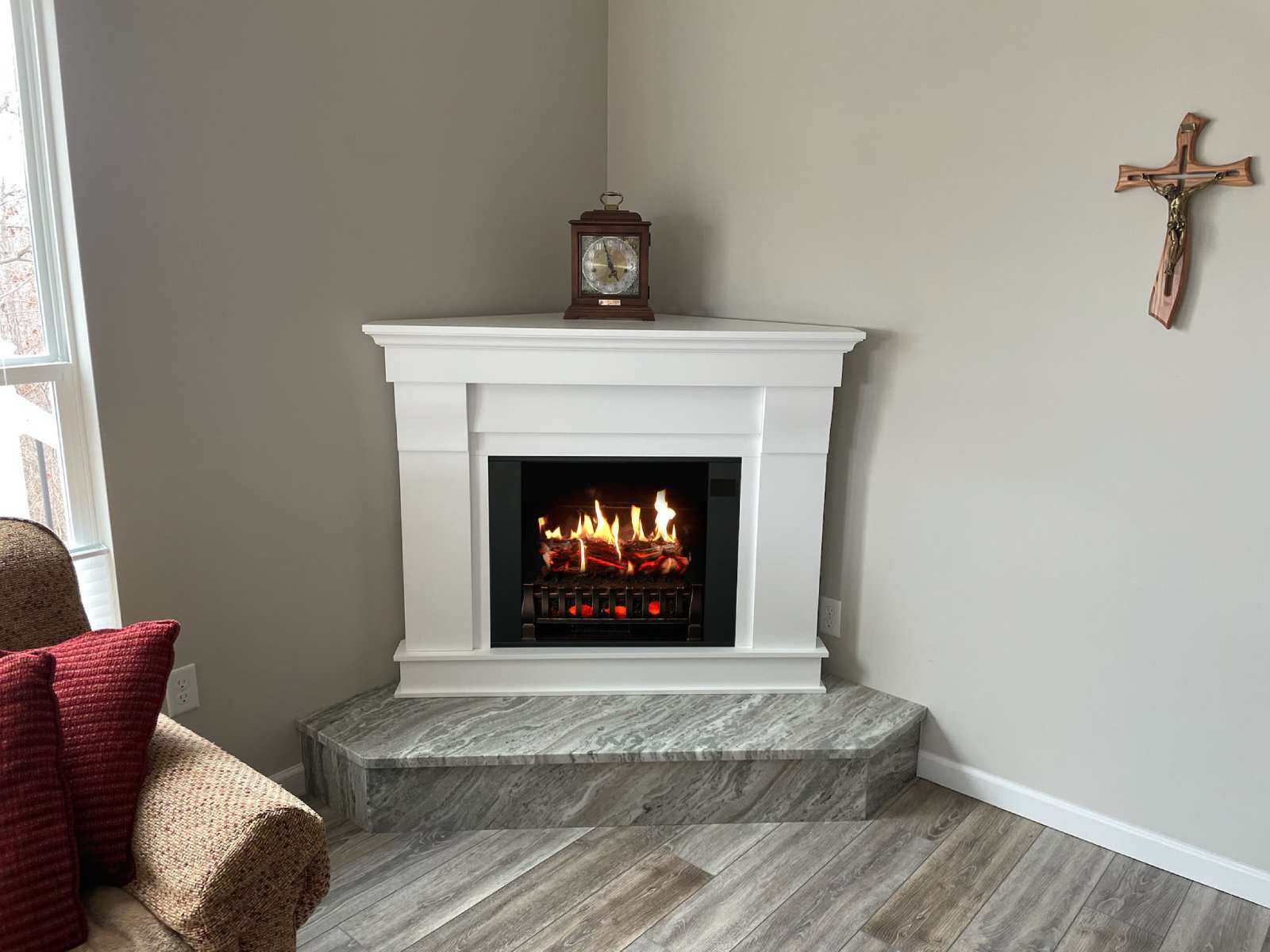 Corner White Electric Fireplace with Mantel -Buy Now | MagikFlame